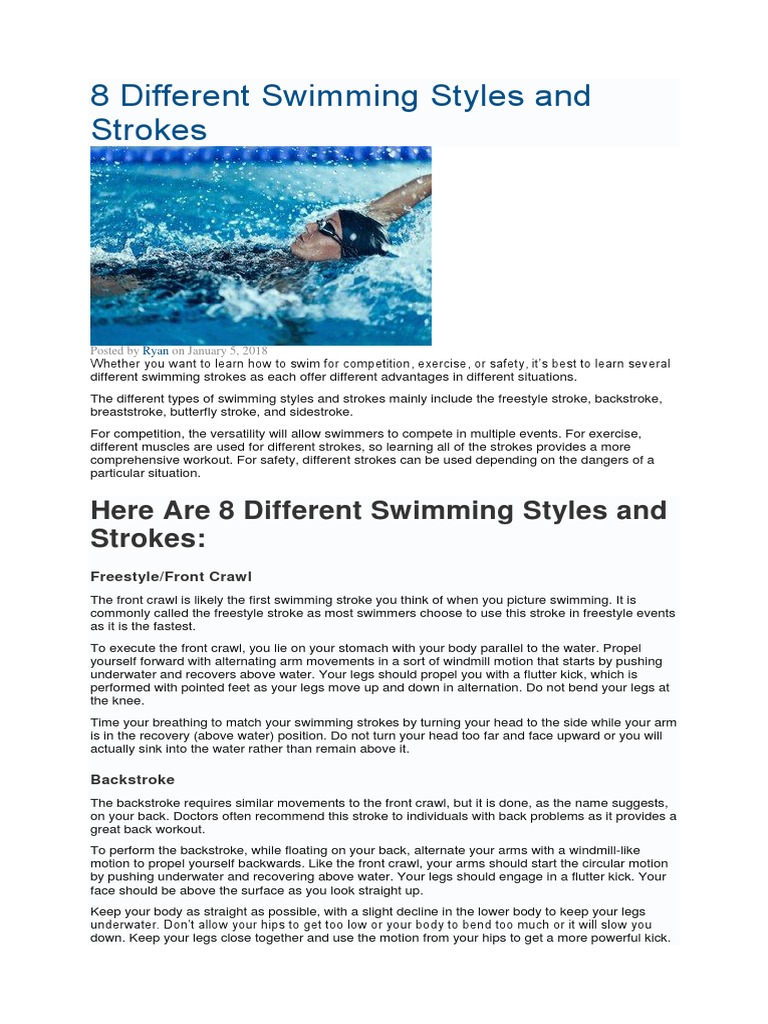 8 Different Swimming Styles and Strokes | PDF | Swimming (Sport ...