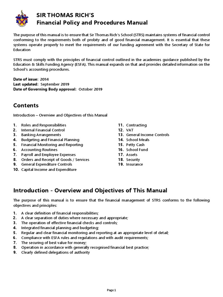 Financial Policy and Procedures Manual | PDF | Internal Control | Payments