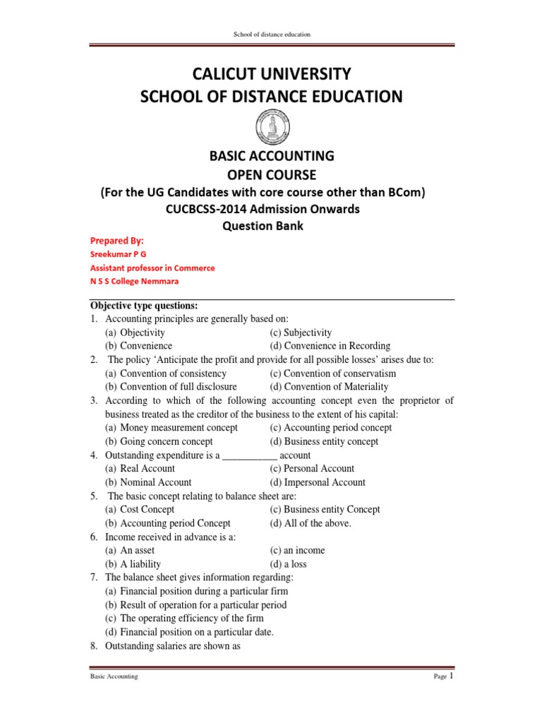 Basics of Accounting MCQ | PDF | Debits And Credits | Expense