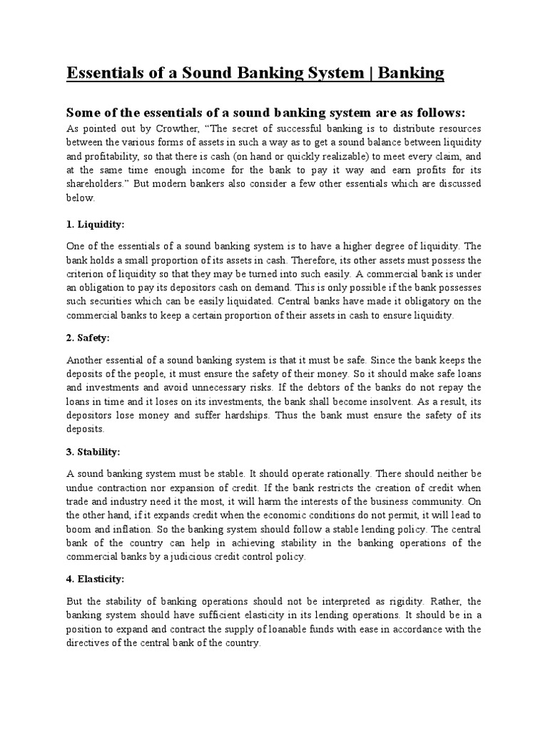 Essentials of A Sound Banking System PDF | PDF | Market Liquidity | Banks