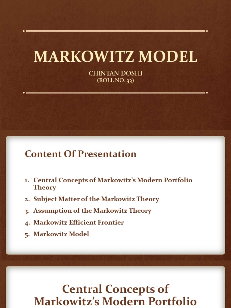 Markowitz Model | Download Free PDF | Diversification (Finance) | Modern Portfolio Theory