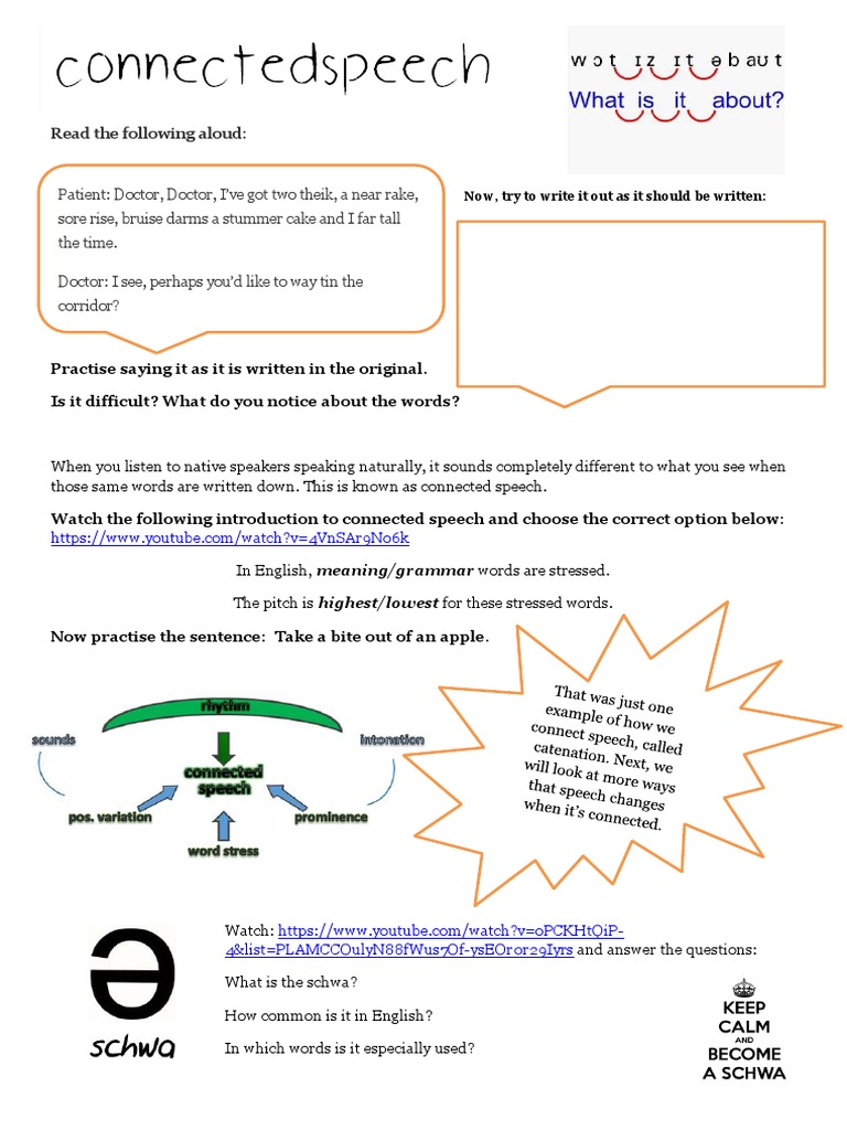 Connected Speech Overview Pronunciation Exercises Phonics - 84638 | PDF ...