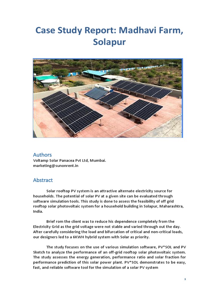 Case Study Off Grid Solar Power Installation at Solapur, Mahrashtra ...