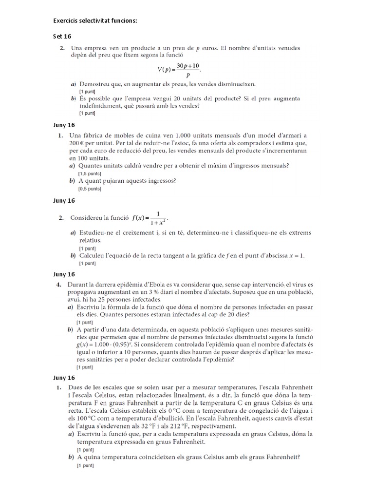 Exercicis Selectivitat Funcions | PDF