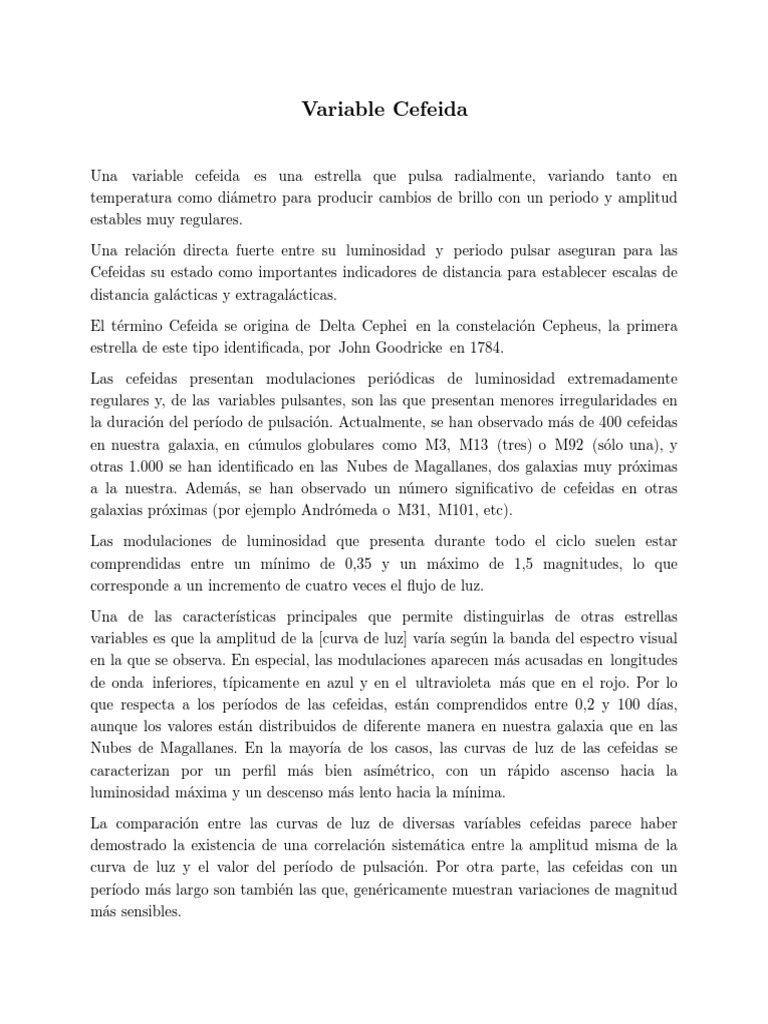 Cefeidas: Estrellas Pulsantes y Distancias | PDF | Astronomía estelar ...