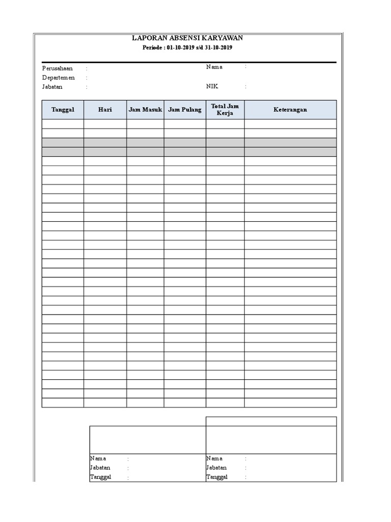 Format Absensi Karyawan | PDF