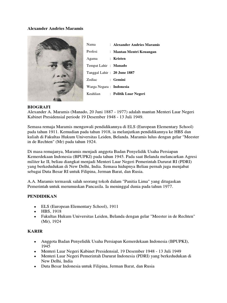 Biografi Alexander A. Maramis | PDF