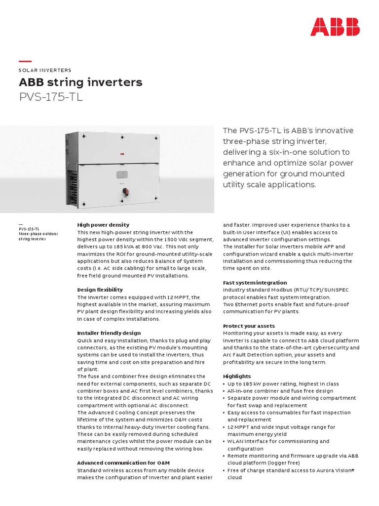 PVS-175-TL 9AKK107046A3492 EN Rev C | PDF | Photovoltaic System ...