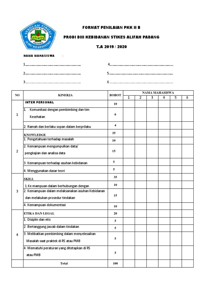 Format Penilaian PKK Ii B | PDF