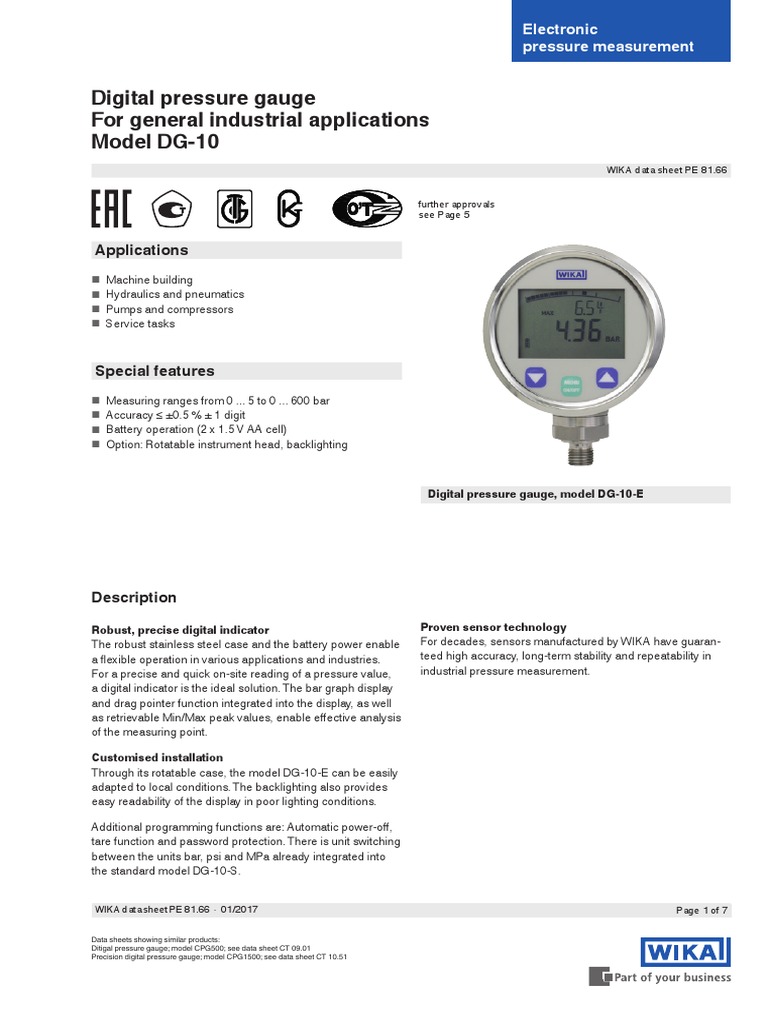 Wika DG-10 | PDF | Pressure Measurement | Accuracy And Precision