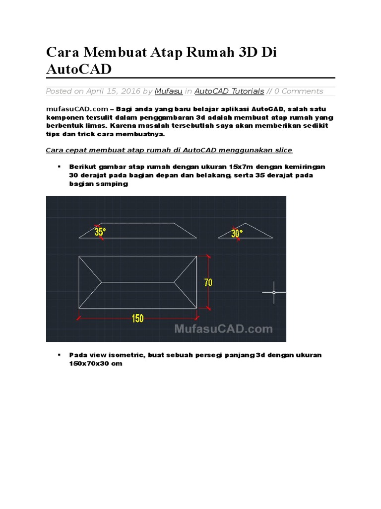 Cara Membuat Atap Rumah 3D di AutoCAD | PDF