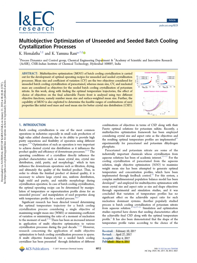 Multiobjective Optimization of Unseeded and Seeded Batch Cooling Crystallization Processes PDF ...