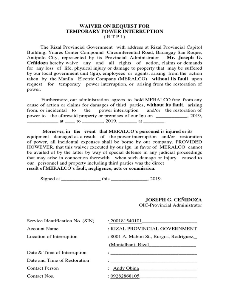 WAIVER ON REQUEST Meralco | PDF | Private Law | Virtue