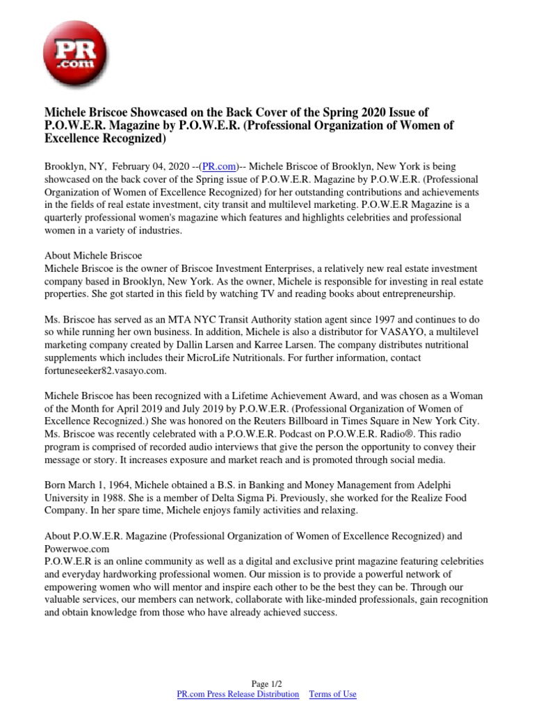 Michele Briscoe Showcased On The Back Cover of The Spring 2020 Issue of P.O.W.E.R. Magazine by P ...