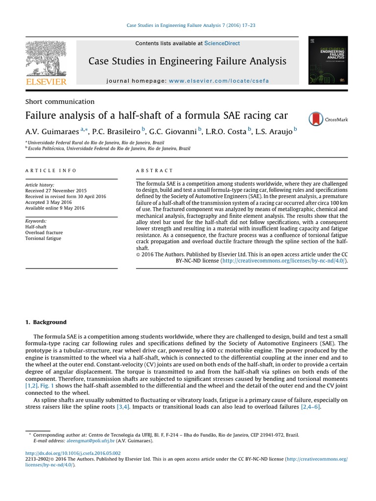 Failure Analysis of A Half Shaft of A Formula SAE Racing Car PDF | PDF ...