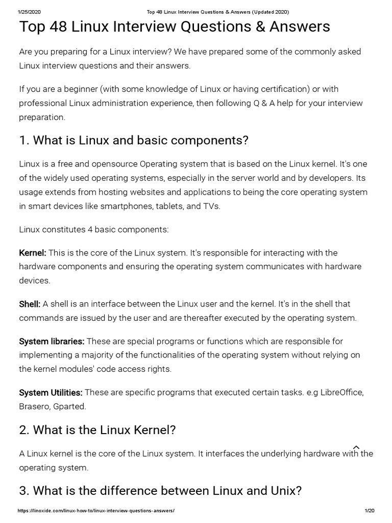 Top 48 Linux Interview Questions & Answers (Updated 2020) PDF | PDF | Operating System | Unix