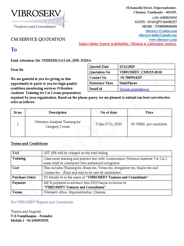 Vib Services-Training Exam | PDF | Fee | Business