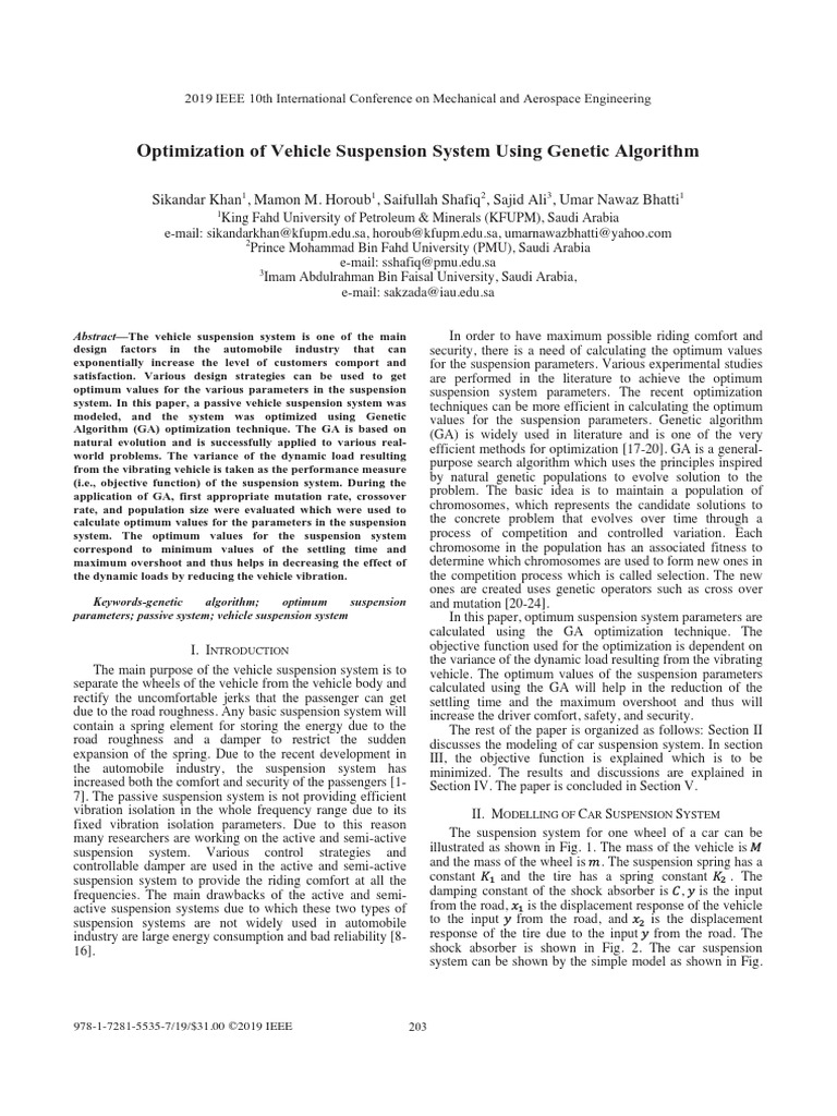 Optimization of Vehicle Suspension System Using Genetic Algorithm | PDF ...