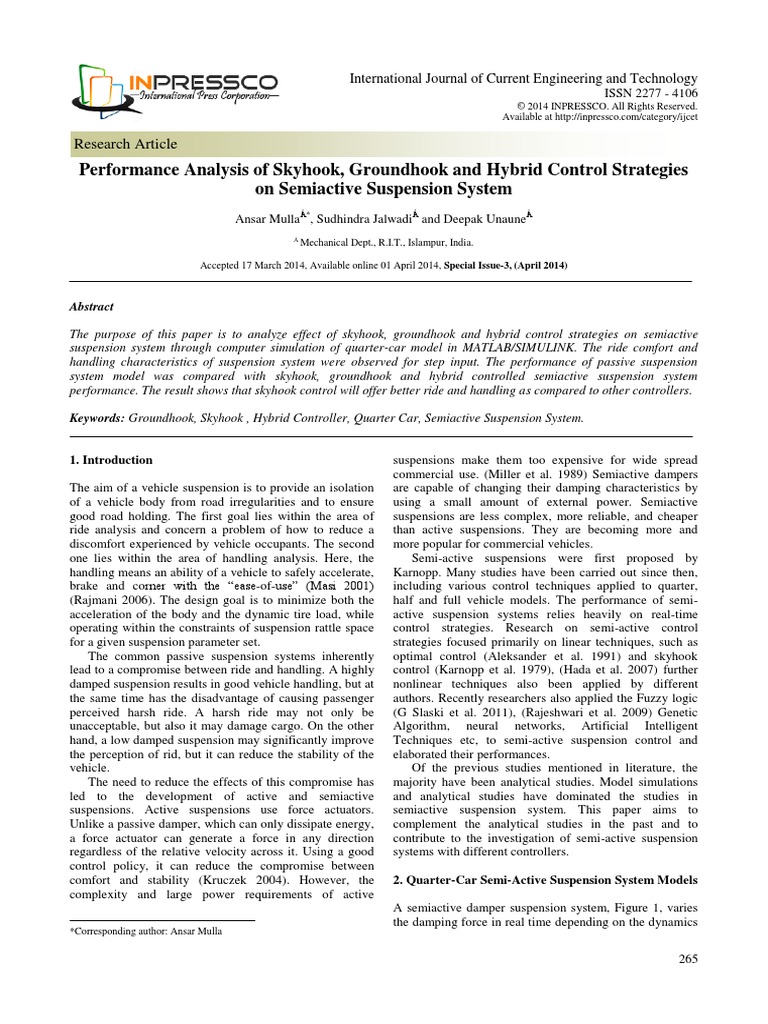 Performance Analysis Of Skyhook Groundhook And Hybrid Control Strategies On Semiactive