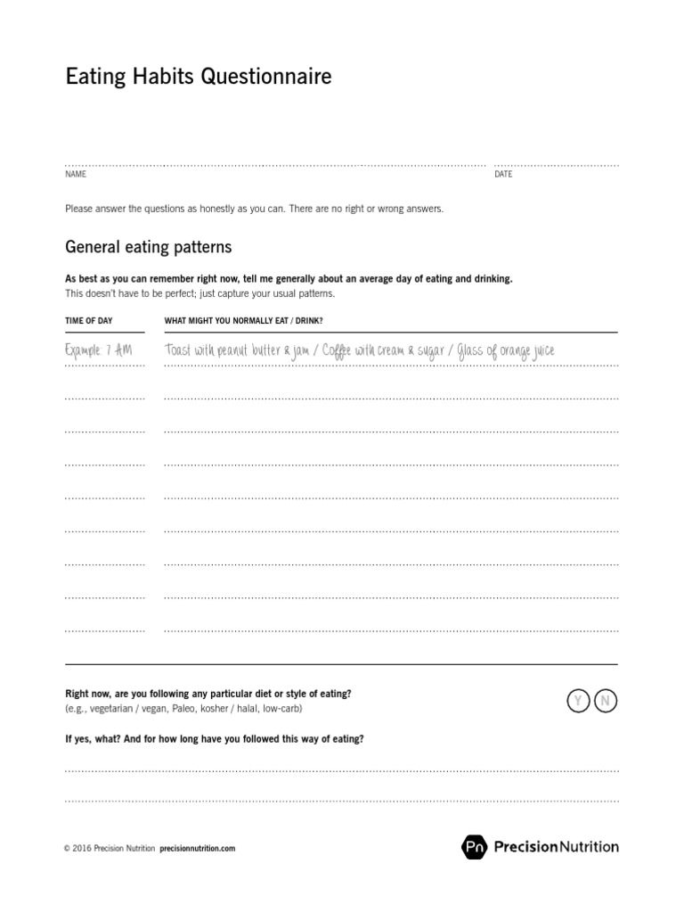 Precision Nutrition Eating-Habits-Questionnaire | PDF | Eating | Meal