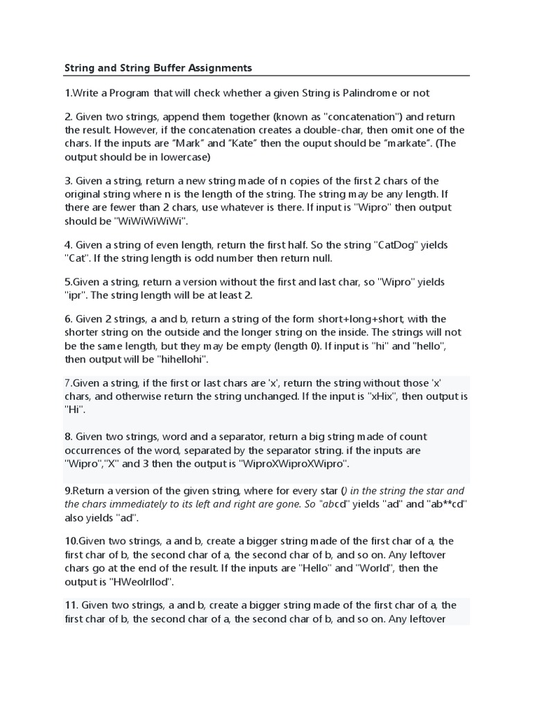 String and String Buffer Assignments | PDF | String (Computer Science) | Notation