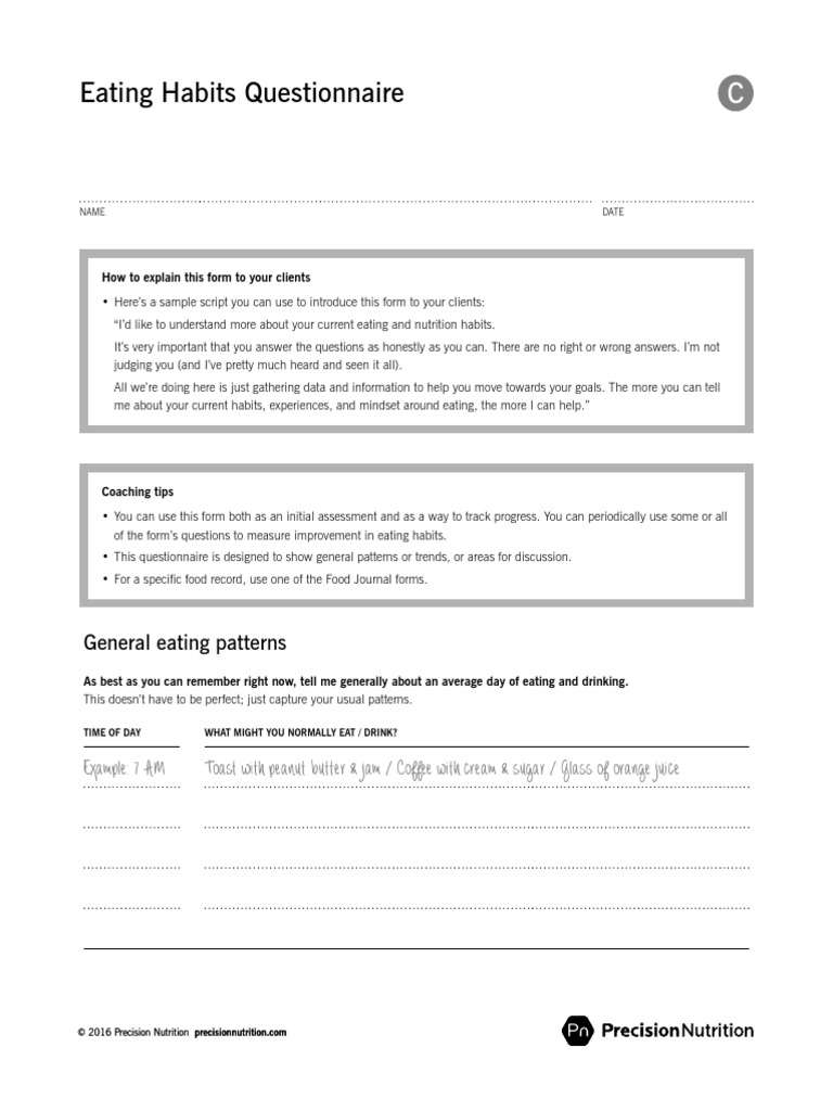 Eating Habits Questionnaire Coach Version PDF | PDF | Food Intolerance ...