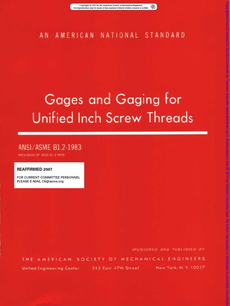 Ansi - Asme B1.2-1983 (2007) | PDF | Standardization | Screw