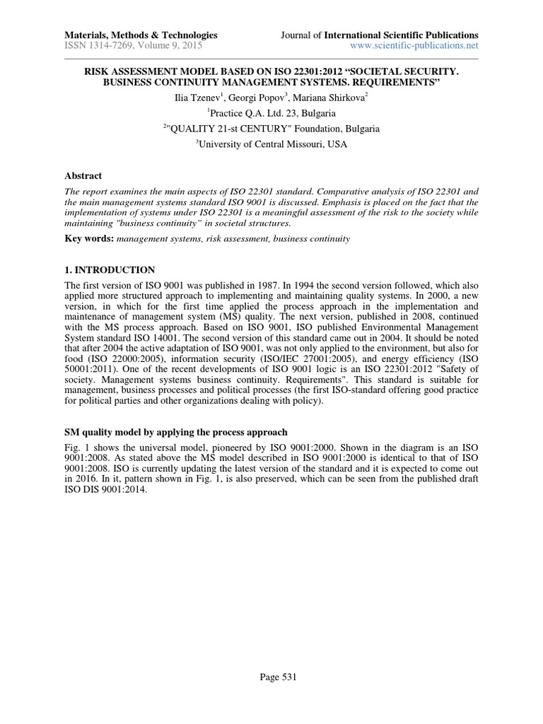 Risk Assesment Model Based On ISO 22301-2012 PDF | PDF | Risk Management | Risk Assessment