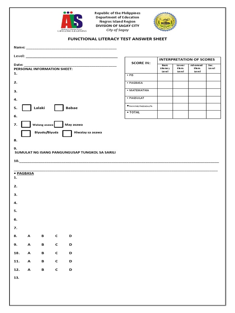 FLT Answer Sheet | PDF