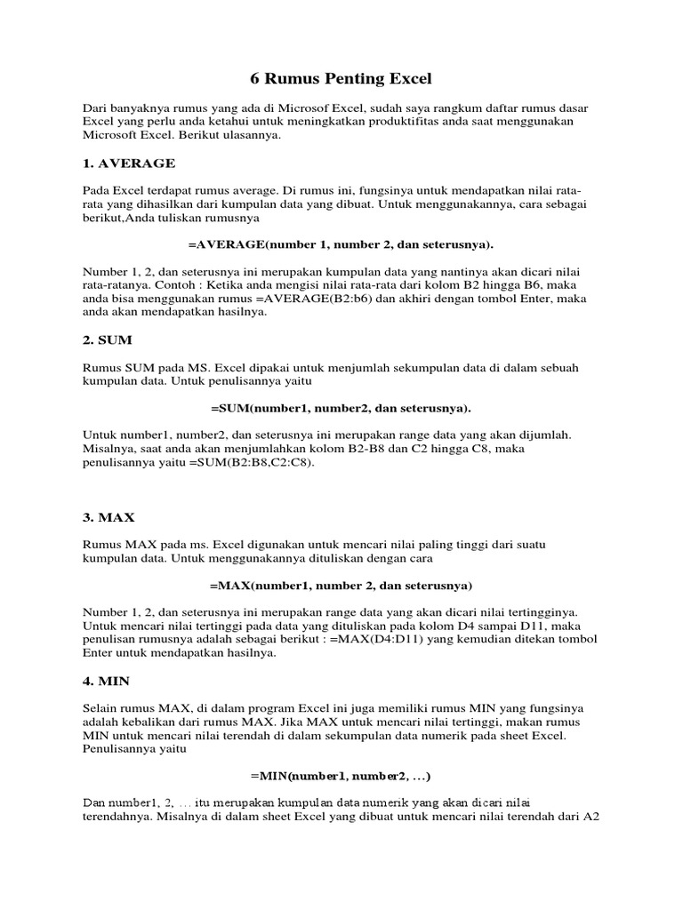 6 Rumus Penting Excel | PDF