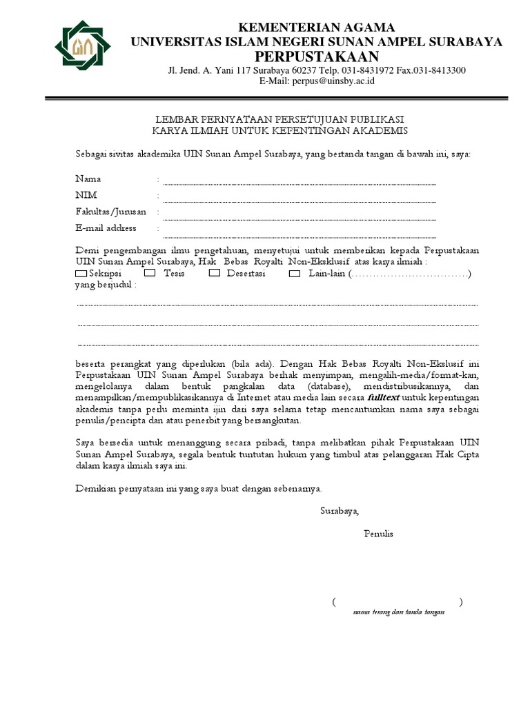 Lembar Pernyataan Persetujuan Publikasi | PDF