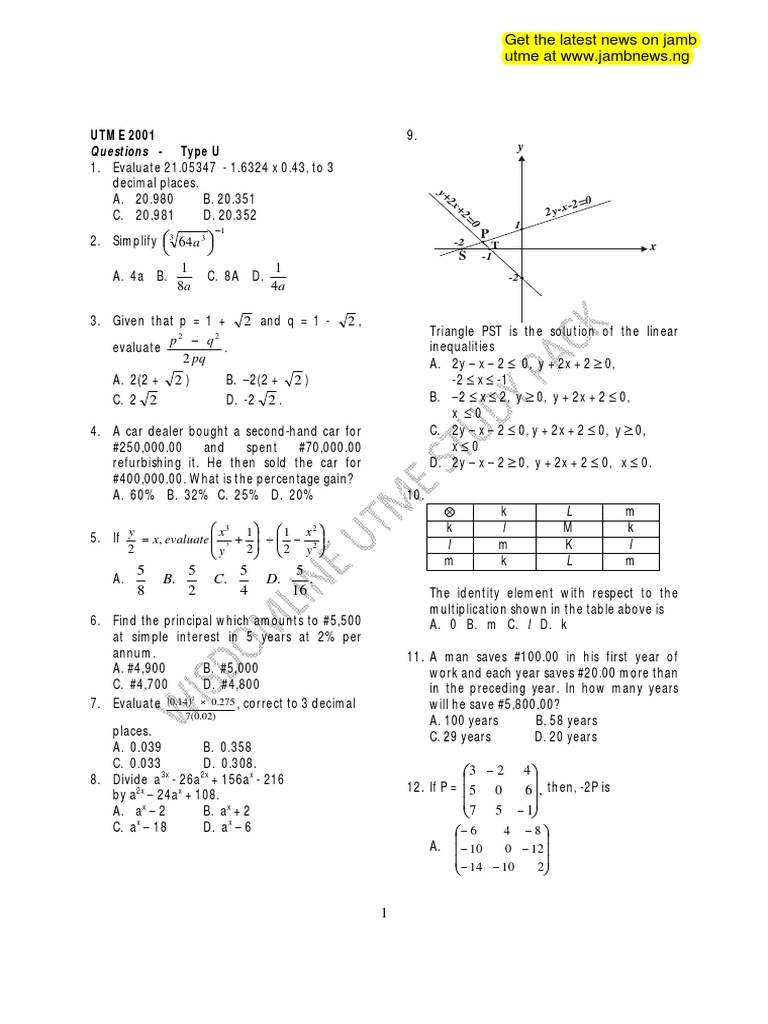 Jamb Past Question MATHEMATICS 1 | PDF | Geometric Shapes ...
