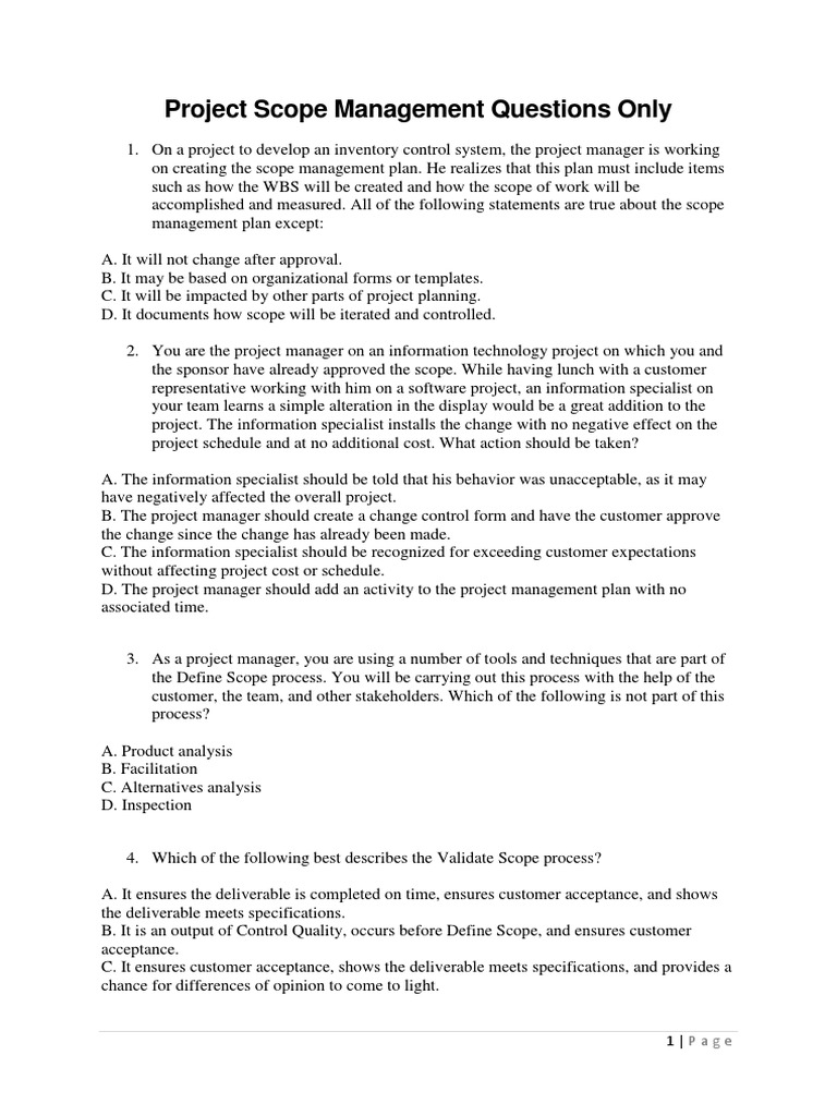 2.1 Scope Management Questions Only | PDF | Project Management | Business