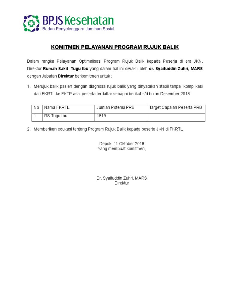 Komitmen Pelayanan Program Rujuk Balik | PDF