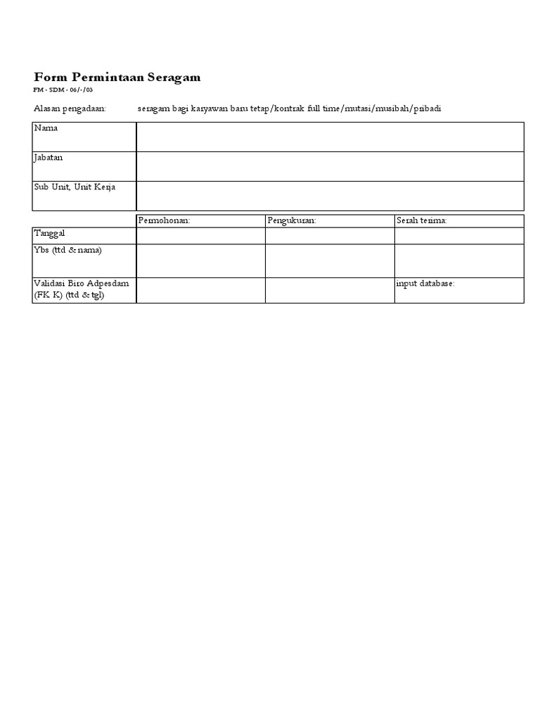 Form Permintaan Seragam PDF | PDF
