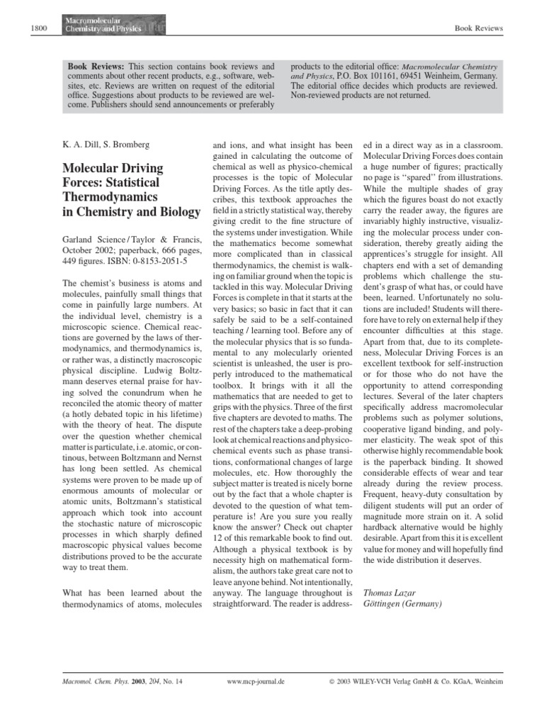 Molecular Driving Forces Statistical The PDF | PDF | Molecules | Chemistry