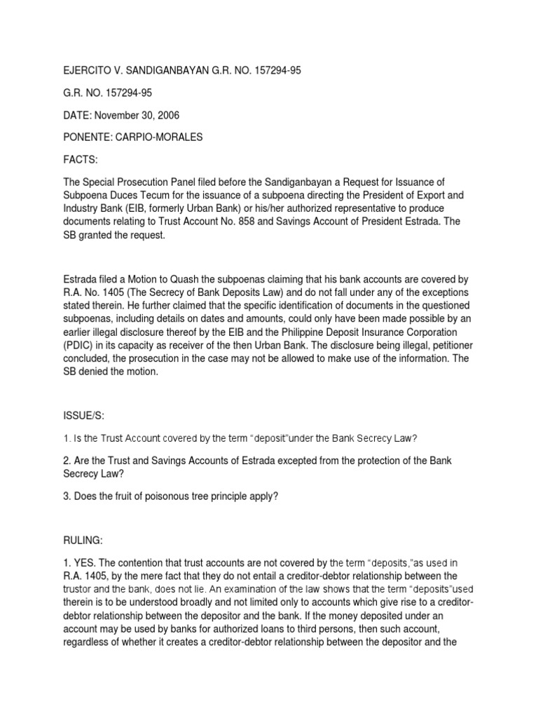Ejercito vs. Sandiganbayan Ruling Summary | PDF | Banks | Deposit Account