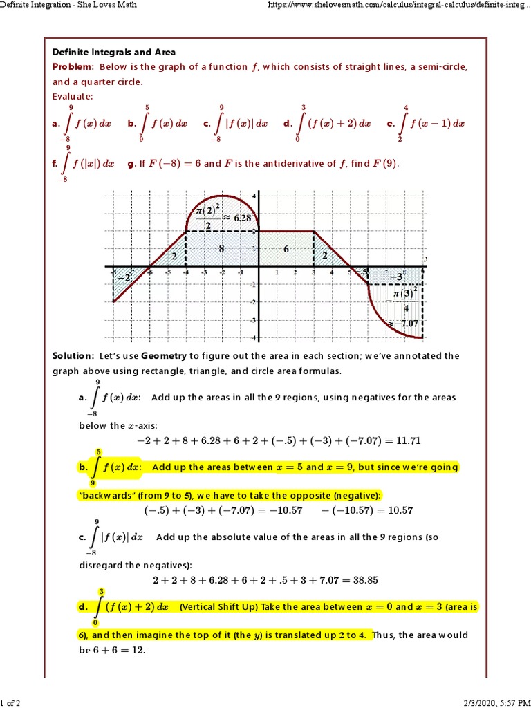 Definite Integrals and Area Calculation | PDF | Mathematical Relations ...