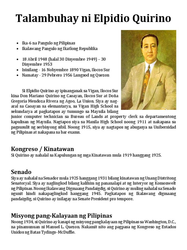 Talambuhay Ni Elpidio Quirino | PDF