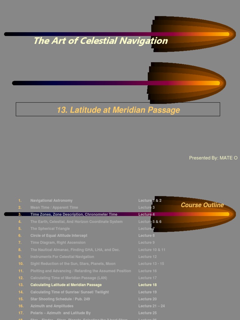 Calculating Meridian Passage Latitude | PDF | Longitude | Latitude