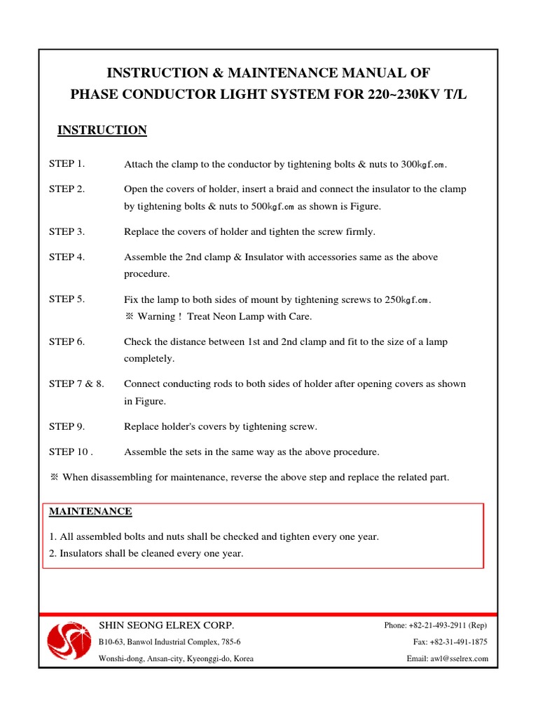 Manual For 220 230KV Induced Light of Shin Seong Elrex | PDF
