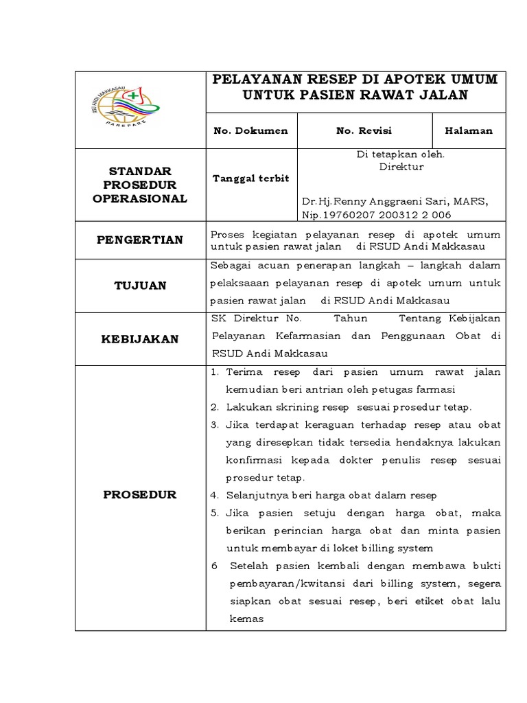 Prosedur Pelayanan Resep Apotek RSUD | PDF | Kesehatan Holistik | Sains ...