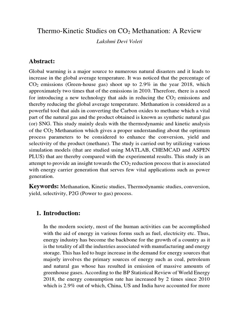 CO2 Methanation Thermo-Kinetic Review | PDF | Greenhouse Gas | Chemical ...