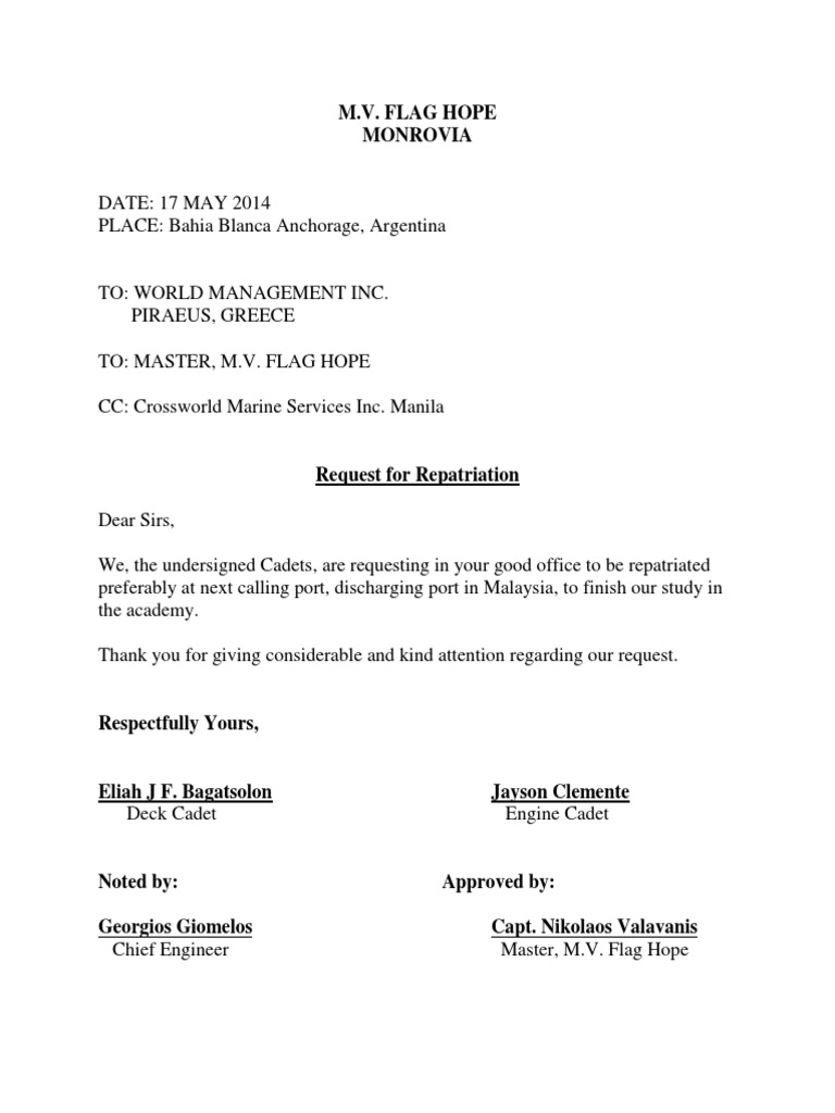 Repatriation Letter | PDF