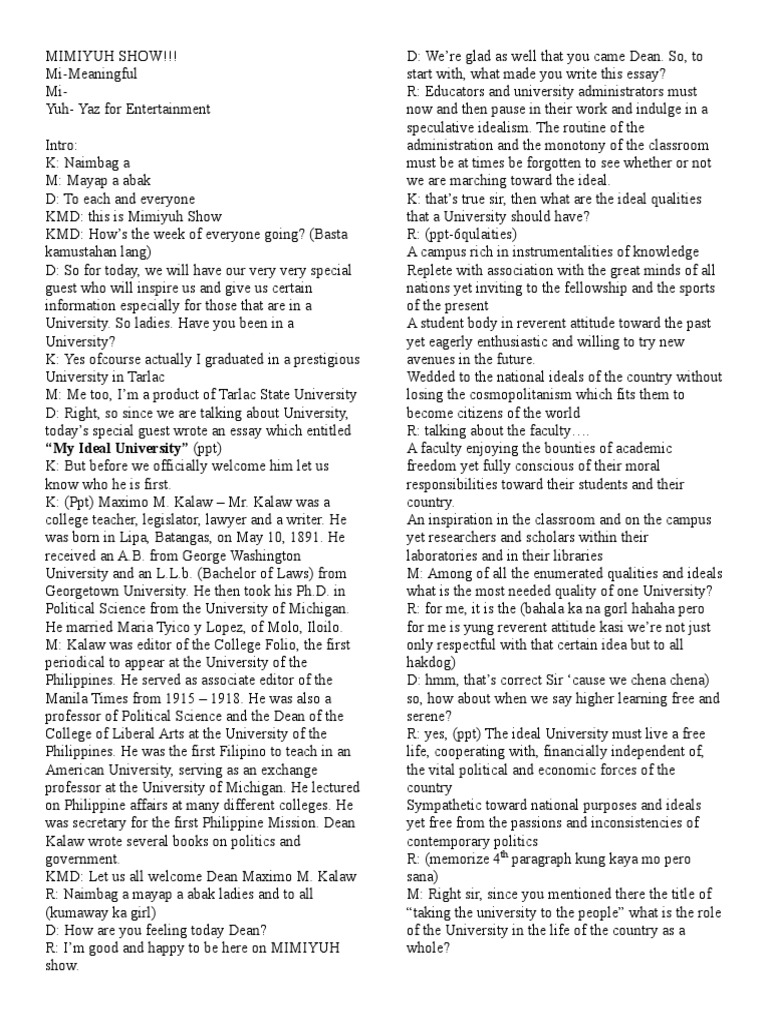 My Ideal University: Inspiring Insights from Dean Maximo M. Kalaw | PDF ...