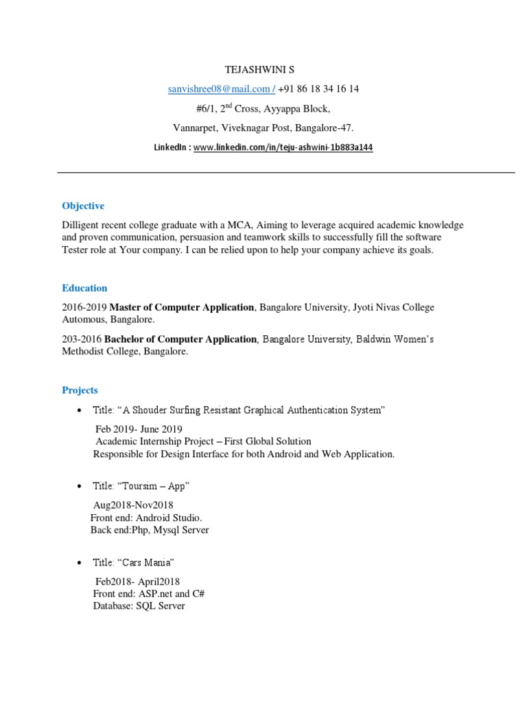 Update Teju Resume 2 Pdf Pdf Web Application My Sql