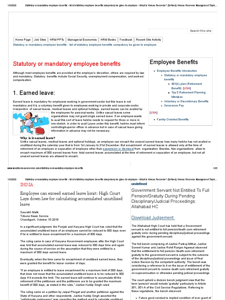Statutory Benefit PDF | PDF | Parental Leave | Employment