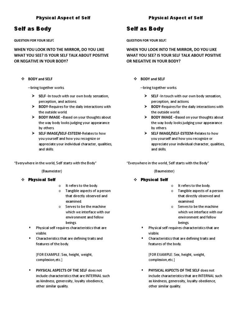 Physical Aspect of Self | Download Free PDF | Self | Body Image