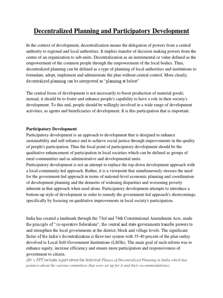 Decentralized Planning and Participatory Development | PDF ...