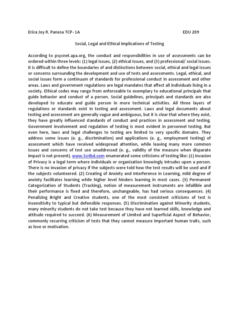 Legal and Ethical Issues in Testing | PDF | Privacy | Learning